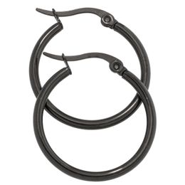 Jobo Damen Paar Creolen "Ohrringe rund", 24,3mm, Edelstahl, silber, Edelstahl, Ohrringe, Edelstahl schwarz beschichtet