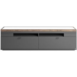 Lowboard, B:210cm H:60cm T:43,8cm, grau, SET ONE BY Musterring, Sideboards, "Lancaster", In 2 Breiten erh&auml;ltlich, Rahmen in Eicheabsetzung, mit