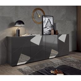 Sideboard Inosign, B:241cm H:84cm T:42cm, grau, Wohnzimmer, Sideboards, "Vittoria, Breite 241 cm, 4 Türen", Fronten mit Siebdruck und Spiegelfront