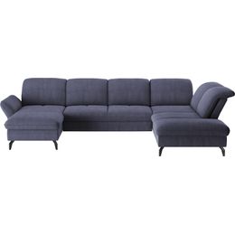 Sit & More Wohnlandschaft SIT & MORE, B:363cm H:88cm T:242cm, blau, 90% Polyester, 10% Polyamid, Sofas, "Leandro U-Form", Wahlweise mit Bett-, Kopfteil - und
