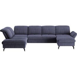 Sit & More Wohnlandschaft SIT & MORE, B:363cm H:88cm T:242cm, blau, 90% Polyester, 10% Polyamid, Sofas, "Leandro U-Form", Wahlweise mit Bett-, Kopfteil - und