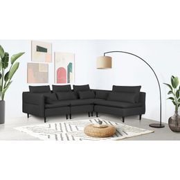 Ecksofa Andas, B:262cm H:88cm T:172cm, grau, 100% Polyester, Wohnzimmer, Sofas, "ALVIK L-Form", zusammengesetzt aus Modulen, erweiterbar mit Modulen