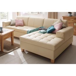 Ecksofa Home Affaire, B:266cm H:80cm T:162cm, beige, Struktur fein (100% Polyester);Chenille (100% Polyester);NaturLEDER (echtes Rindsleder) auf
