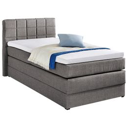 Boxspringbett Hapo, grau, Das Bett ist mit pflegeleichtem Feinstrukturstoff in Leinenoptik (100% Polyester) bezogen.;Die Oberseite der Unterfederung