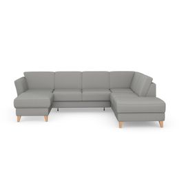 Sit & More Wohnlandschaft SIT & MORE, B:303cm H:87cm T:213cm, silber, Sofas, "Visby U-Form", wahlweise mit Bettfunktion und Stauraum, frei im Raum stellbar