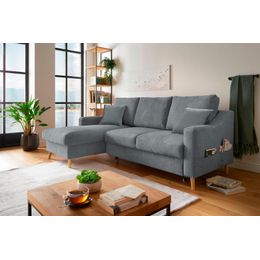 Ecksofa Inosign, B:228cm H:94cm T:150cm, schwarz, 92% Polyester, 8% Nylon, Wohnzimmer, Sofas, "Valentina L-Form", 2 Zierkissen, mit Seitentasche,