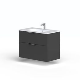 Waschtisch Welltime, B:81cm H:61,8cm T:46cm, grau, FSC-zertifizierter Holzwerkstoff, Badezimmer, Waschtische, "Ahus", mit Soft-Close-Funktion,