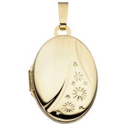 Jobo Damen Medallionanh&auml;nger "Anh&auml;nger Medaillon oval", Gelbgold 585, gelb, Gelbgold 585, Schmuckanh&auml;nger, 585 Gold