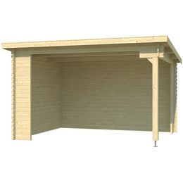 Gartenhaus Lasita Maja, beige, Holzwerkstoff, Gartenh&auml;user, "Unterstand/Lounge Buffalo 380", Unterstand / Lounge 28mm, Fundamentmass 3800x2750,