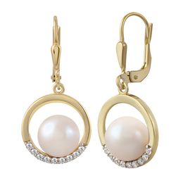 Diamonds by Ellen K. Damen Paar Ohrh&auml;nger "Gold 375 Perle wei&szlig; 8-8,5mm Zirkonia wei&szlig;", one-size, Gold, gelb, FASCINATION BY ELLEN K., Gold, Ohrringe