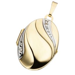 Jobo Damen Medallionanh&auml;nger "Anh&auml;nger Medaillon oval", Gelbgold 333, gold, Gelbgold 333, Schmuckanh&auml;nger, 333 Gold bicolor mit Zirkonia