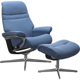 Relaxsessel stressless, B:79cm H:103cm T:73cm, blau, Wohnzimmer, Sessel, "Sunrise", mit Hocker, mit Cross Base, Größe S, M & L, Holzakzent Schwarz