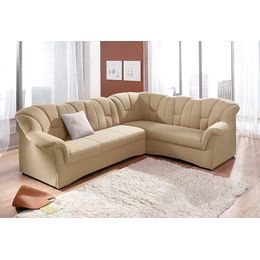 Ecksofa DOMO collection, B:242cm H:84cm T:190cm, beige, Struktur ( 90% Polyester, 10% Polyacryl);Microfaser PRIMABELLE (100% Polyester);Kunstleder