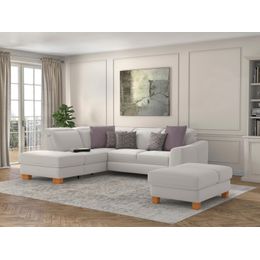 Sit & More Ecksofa SIT & MORE, B:263cm H:86cm T:219cm, silber, Wohnzimmer, Sofas, "Dundee L-Form", mit Federkern und Massivholzfüßen, wahlweise mit