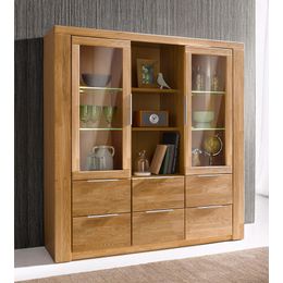 Highboard Home Affaire, B:140cm H:145cm T:40cm, braun, Holz teilmassiv, Wohnzimmer, Sideboards, "Zara", Breite 140 cm