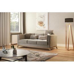 3-Sitzer Home Affaire, B:213cm H:84cm T:93cm, beige, 95% Polyester, 10% Polyamid, Sofas, "Viva", mit Holzrahmen aus Buche