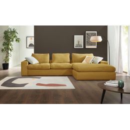 Ecksofa Alina, B:326cm T:180cm, gelb, Cord GCT (92% Polyester, 8% Nylon), Wohnzimmer, Sofas, "Sandy", mit Recamiere, in modernem Cordstoff