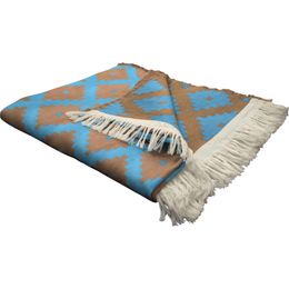 Wohndecke Adam, B:145cm L:190cm, blau, Baumwolle, Wohndecken, "Maroccan Shiraz", mit aufregendem Muster, Kuscheldecke