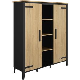 Buffet GAMI, B:136cm H:160cm T:45cm, schwarz, K&uuml;che, Schr&auml;nke, "Cork", 6 seitliche Regale, 3 mittlere Regalb&ouml;den