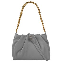Samantha Look Damen Umhängetasche, grau, Leder, leicht glänzend, unifarben, Taschen, echt Leder, Made in Italy