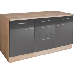 Unterschrank Optifit, B:150cm H:85cm T:60cm, grau, Küche, Schränke, "Kalmar", Breite 150 cm