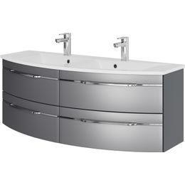 Waschtisch SAPHIR, B:131cm H:50,2cm T:51,8cm, grau, Badezimmer, Waschtische, "Serie 7045 Mineralmarmor-Waschtisch und Unterschrank, 131 cm breit",