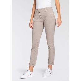 Please Jeans Damen Röhrenhose, beige, Gr. S, unifarben, Denim/Jeans, Obermaterial: 98% Baumwolle, 2% Elasthan, Hosen, Mit besonderer Knöpfung