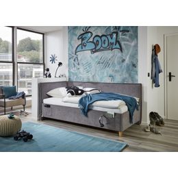 Meise M&ouml;bel Kinderbett MEISE.M&Ouml;BEL, B:133cm L:215cm, grau, Betten, "FUN II", Polsterbett wahlweise mit Bettkasten, Jugendbett inkl. USB-Anschluss