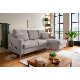 Ecksofa Inosign, B:228cm H:94cm T:150cm, grau, 92% Polyester, 8% Nylon, Wohnzimmer, Sofas, "Valentina L-Form", 2 Zierkissen, mit Seitentasche,