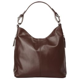 Samantha Look Damen Henkeltasche, braun, Leder, gl&auml;nzend, Taschen, echt Leder, Made in Italy
