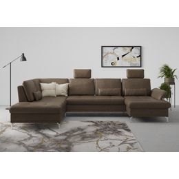 Wohnlandschaft Inosign, B:347cm H:89cm T:224cm, braun, 100%Polyester, Sofas, "Palm Beach U-Form", Federkern, mit Sitztiefenverstellung, wahlweise mit