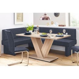 Eckbank Home Affaire, B:222cm H:89cm T:162cm, blau, Holzwerkstoff, Massivholz, Polyester, Küche, Sitzbänke, "Nils", Sitz und Rücken gepolstert,