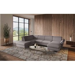 Wohnlandschaft Home Affaire, B:334cm H:85cm T:227cm, grau, 100%Polyester, Sofas, "Calypso U-Form", wahlweise mit motorischer Relaxfunktion