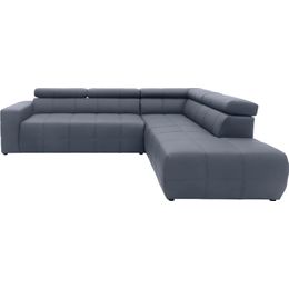 Ecksofa DOMO collection, B:275cm H:80cm T:228cm, blau, Echtleder, Wohnzimmer, Sofas, "Brandon L-Form, auch in Leder", inklusive Kopfteilverstellung,