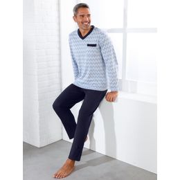 Herren Schlafanzug, Gr. 44, blau, 100% Baumwolle, Homewear-Sets