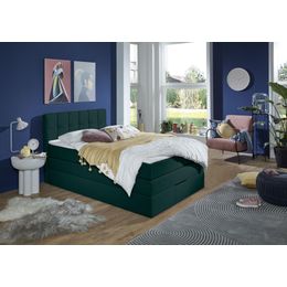 Boxspringbett Inosign, B:120cm L:210cm, blau, Komplettbetten, "Fornoli", inkl. Topper und Bettkasten, H3 in zwei Matratzenarten