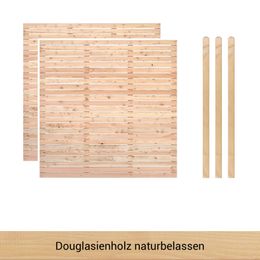 Bm Massivholz Zaun "Kurt Set 2", H/L: 180cm, Pfosten: 3 Stk., beige, Zaunelemente, 2 Zaunelemente 180 x 180cm, 3 Pfosten, Kopf gerundet, Länge 190cm