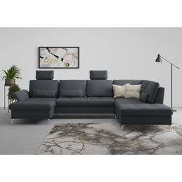 Wohnlandschaft Inosign, B:347cm H:89cm T:224cm, grau, 98%Polyester, 2%Polyamid, Sofas, "Palm Beach U-Form", Federkern, mit Sitztiefenverstellung,
