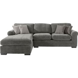 Ecksofa Home Affaire, B:279cm H:92cm T:178cm, grau, 100% Polyester, Wohnzimmer, Sofas, "Broughton L-Form", weicher Sitzkomfort, incl. 4 Zierkissen,