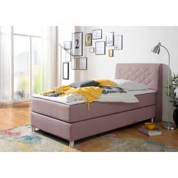 Boxspringbett Inosign, L:218cm, rosa, 100% Polyester, Komplettbetten, "Parla", incl. Topper, 4 Farben in 4 Breiten, 2 Härtegraden, 3 Matratzenarten