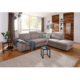 Ecksofa Home Affaire, B:276cm T:232cm, grau, Struktur fein (100% Polyester);Luxus-Microfaser Lederoptik (100% Polyester);Soft clean (98% Polyester,