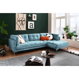 Ecksofa TRENDS BY HG, B:275cm H:75cm T:158cm, blau, Wohnzimmer, Sofas, "Landau L-Form", in Cord-Stoff mit Metallfuß