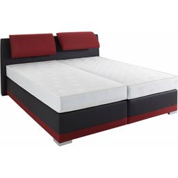 Boxspringbett Maintal, B:192cm L:212cm, rot, Strukturstoff-Bezug 100% Polyester;Kunstleder 100% PU;Bezug der Spiegelfläche Matratzendrell aus 100%