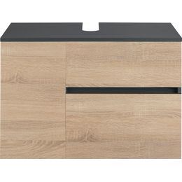 Waschbeckenunterschrank Home Affaire, B:80cm H:53cm T:45cm, grau, Spanplatte, Badezimmer, Schr&auml;nke, "Wisla", f&uuml;r Wandmontage, Siphonausschnitt,