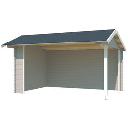 Gartenhaus Lasita Maja, grau, Holzwerkstoff, Gartenh&auml;user, "Unterstand/Lounge San Diego", Unterstand / Lounge 34mm, Fundamentmass 4250x3000, Lichtgrau