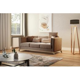3-Sitzer Home Affaire, B:213cm H:84cm T:93cm, braun, 100% Polyester, Sofas, "Viva", mit Holzrahmen aus Buche