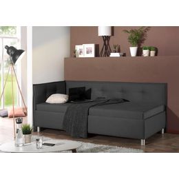 Polsterliege Maintal, B:89cm L:210cm, grau, Holzwerkstoff, Komplettbetten, mit Seiten- und R&uuml;ckenteil