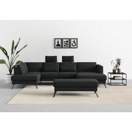 Sit & More Wohnlandschaft SIT & MORE, B:342cm H:88cm T:188cm, schwarz, Sofas, "Lindholm U-Form", mit Sitztiefenverstellung und Federkern