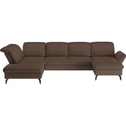 Sit & More Wohnlandschaft SIT & MORE, B:363cm H:88cm T:242cm, braun, 100% Polyester, Sofas, "Leandro U-Form", Wahlweise mit Bett-, Kopfteil - und