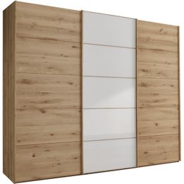 Schwebet&uuml;renschrank Wiemann, B:295,2cm H:236cm T:67cm, braun, Floatglas, Holzwerkstoff, Schr&auml;nke, "Cardiff", mit massiven Holzt&uuml;ren und Glas